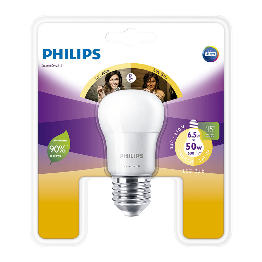 Lampara Led Philips Scene Switch 2 Step P45 6.5-50W Cálida 2 Potencias ...