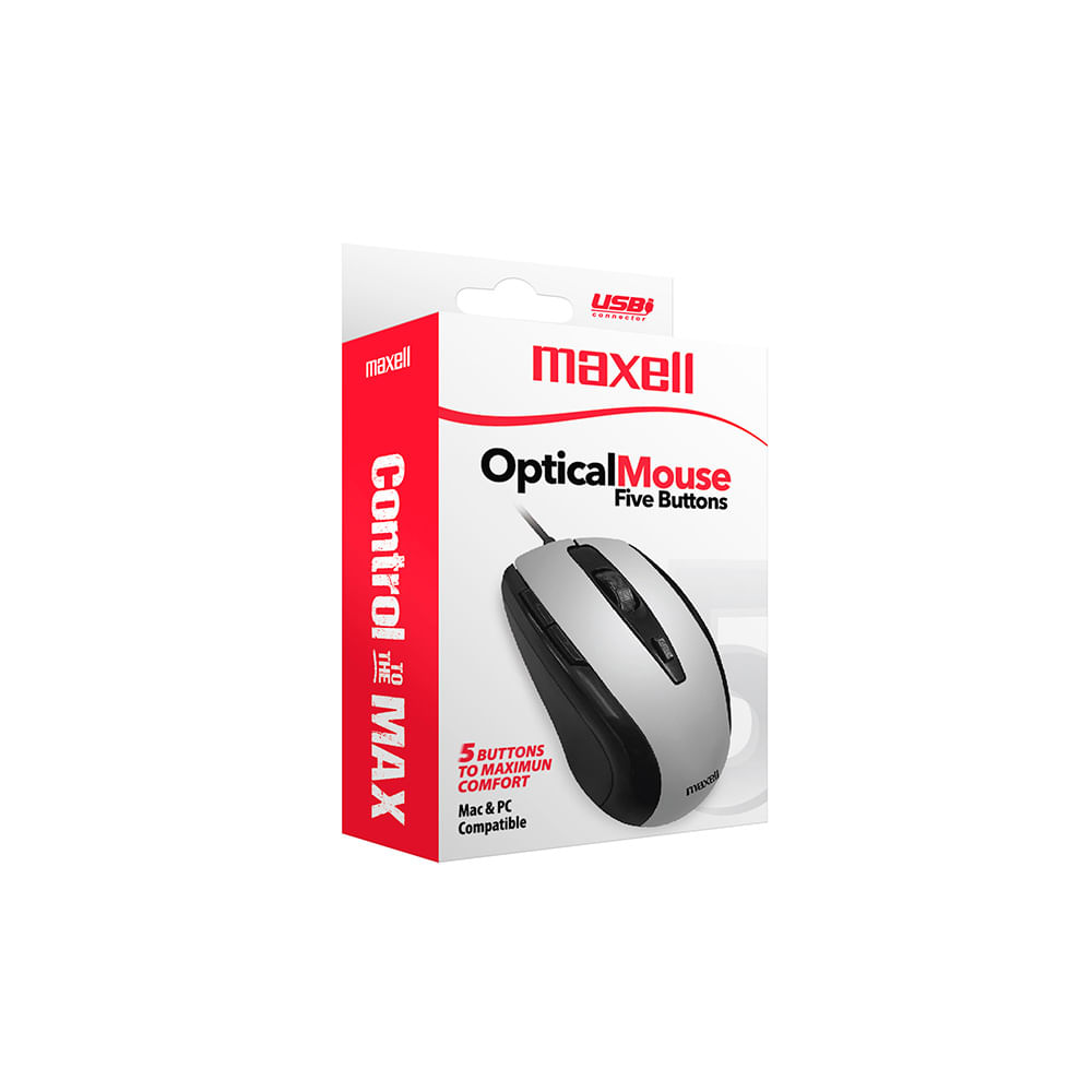 Mouse Optico Plata 5 Botones Maxell - Jumbo