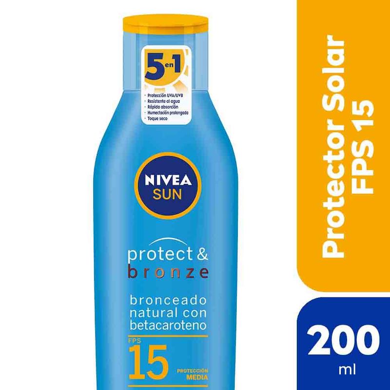 PROTECTOR SOLAR NIVEA SUN PROTECT & BRONZE FPS 20 200 ML - Vea