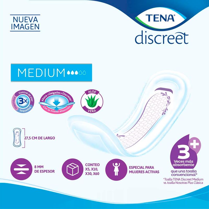 TOALLA TENA DISCREET MEDIUM X10 - Disco