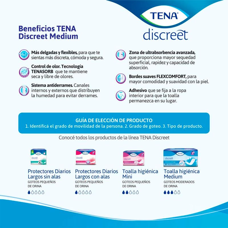 TOALLA TENA DISCREET MEDIUM X10 - Disco