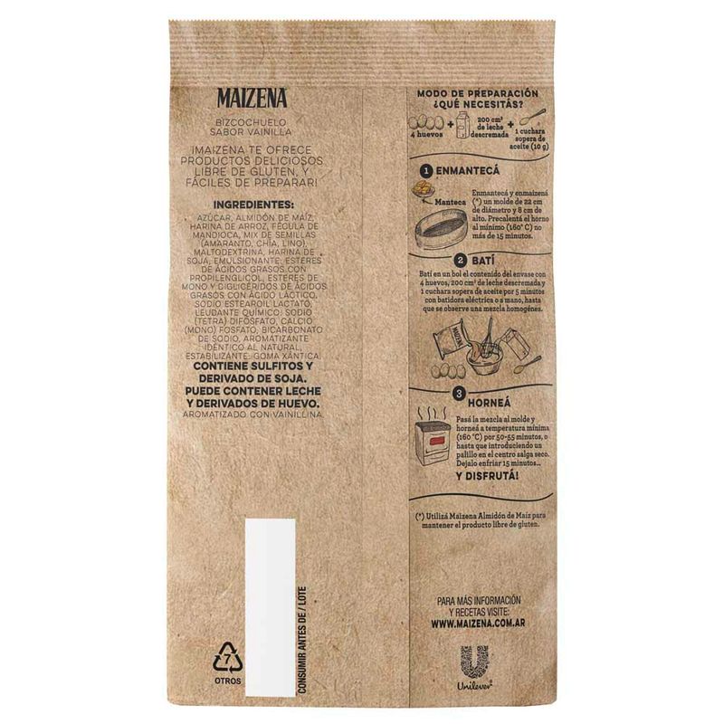 BIZCOCHUELO MAIZENA VAINILLA SIN TACC 450G - Jumbo