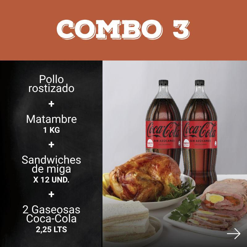 COMBO 3 POLLO + MATAMBRE + RUSA + SANDWICH MIGA + PAN + GASEOSAS - Disco