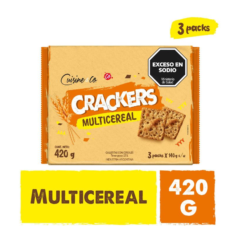 Crackers Multicereal Tripack Cuisine & Co x 420 Gr - Jumbo