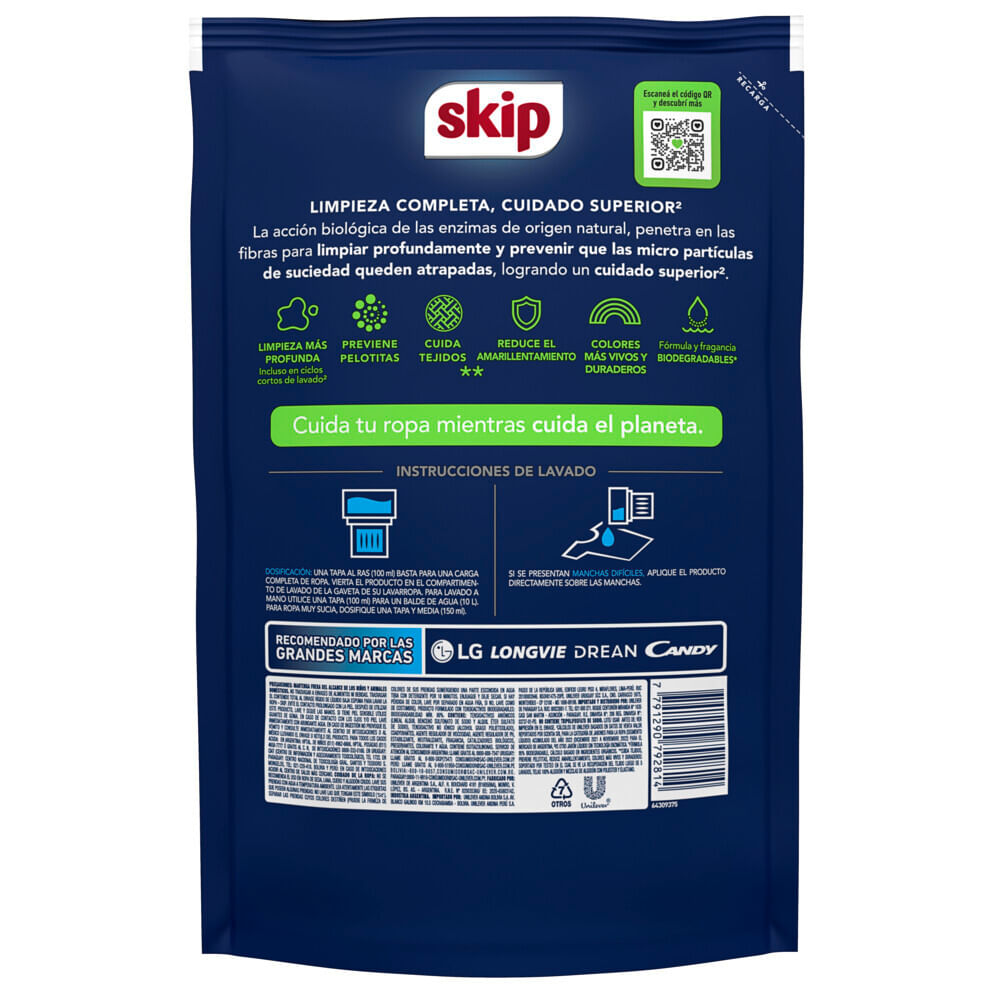 Jabón Líquido Skip Bio-Enzimas Doypack 800 Ml - Jumbo