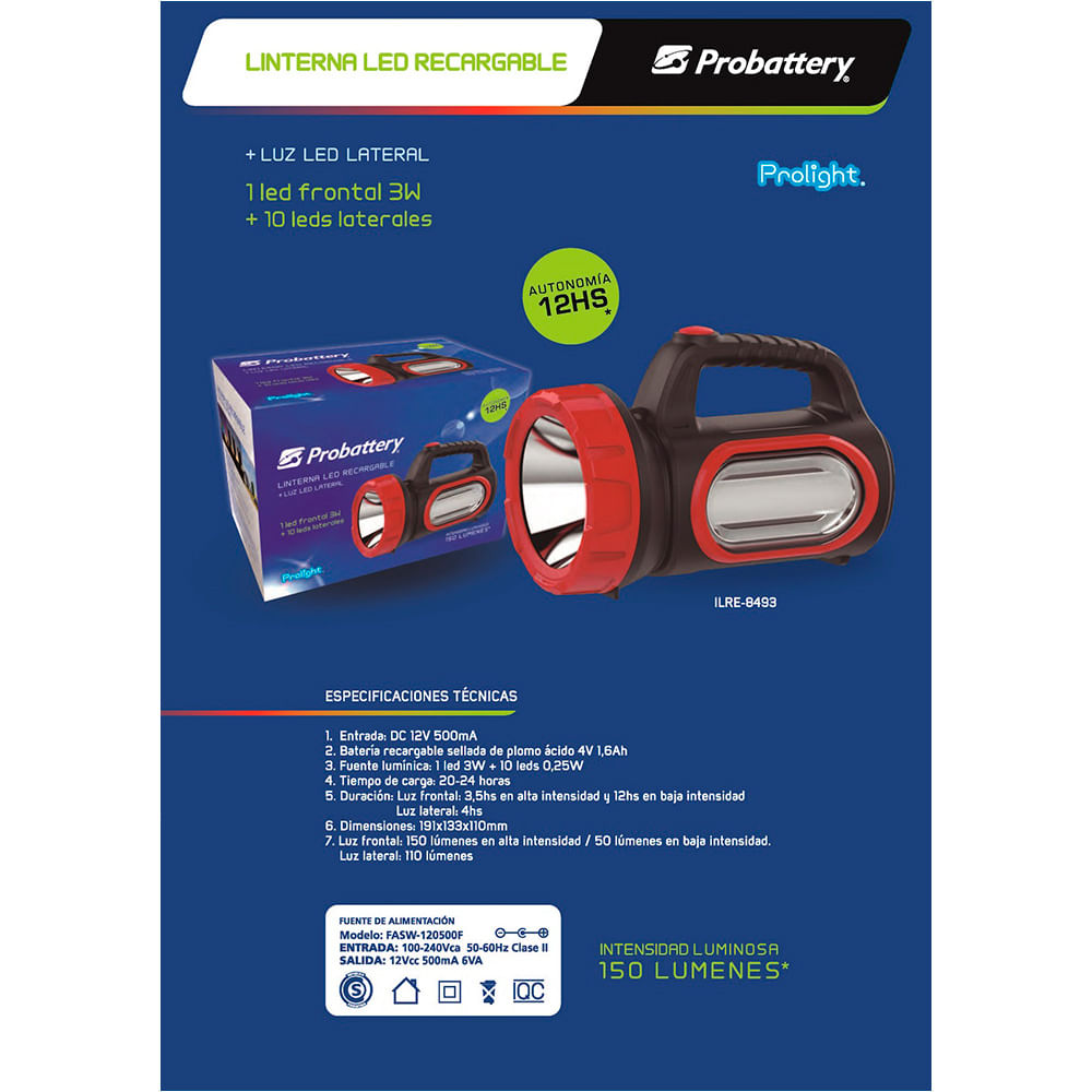 Linterna Recargable LED 3W Probattery - Jumbo